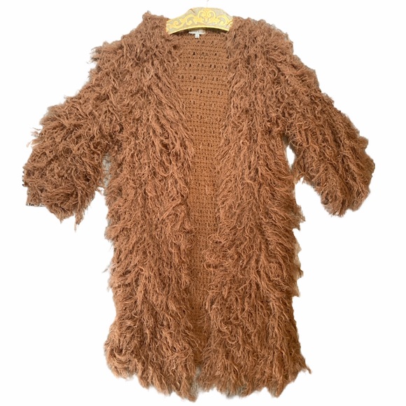 Moon River | Sweaters | Moon River Shaggy Fringe Rustbrown Cardigan ...